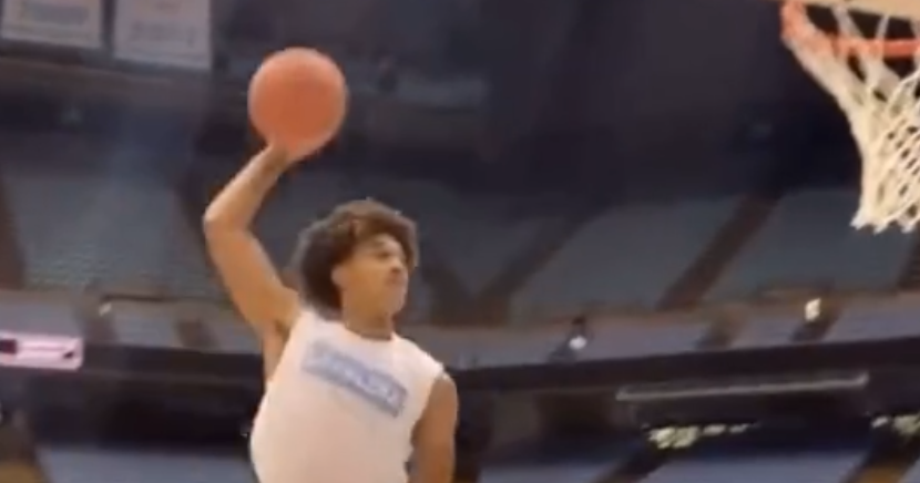 UNC Freshman Seth Trimble Shows off Leaping Ability in Dunk Over 6-foot ...