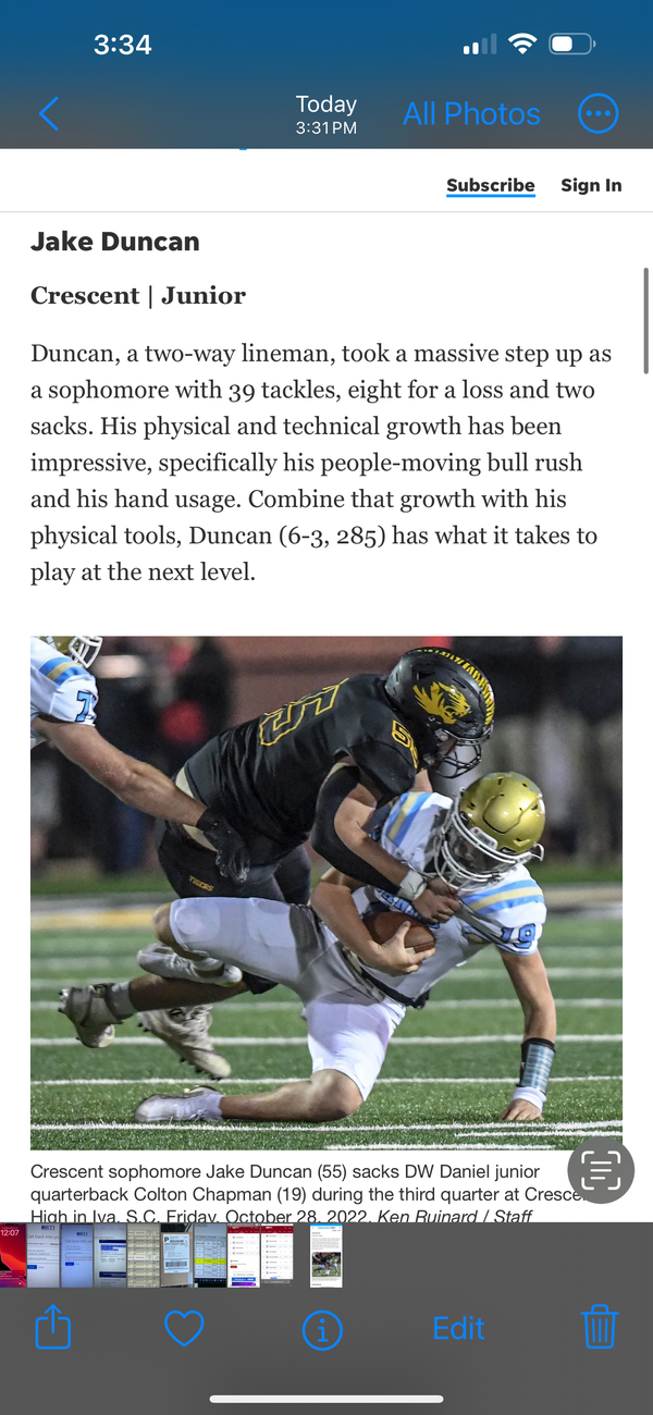 Hale … DT Jake Duncan Crescent Tigers