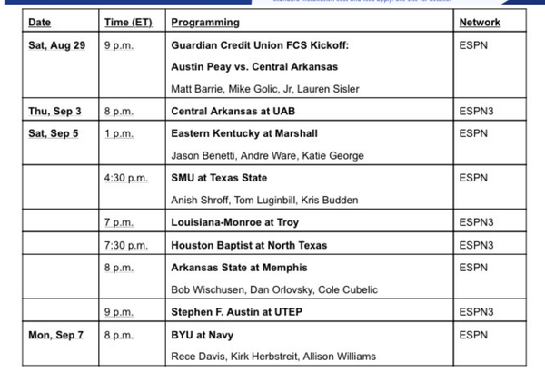 ESPN Week 1 Schedule