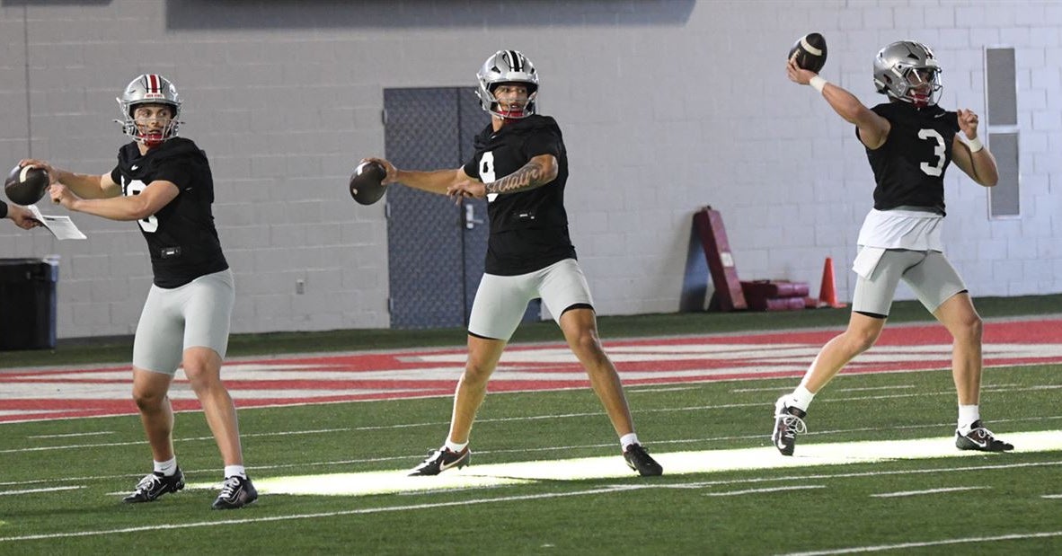 Watch: Ohio State quarterbacks throwing, offensive line drills at first ...