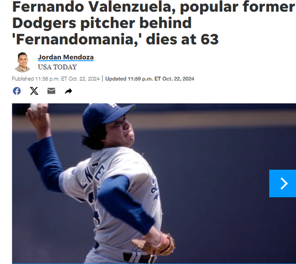 OT- Former Dodger Legend Fernando Valenzuela dies at 63