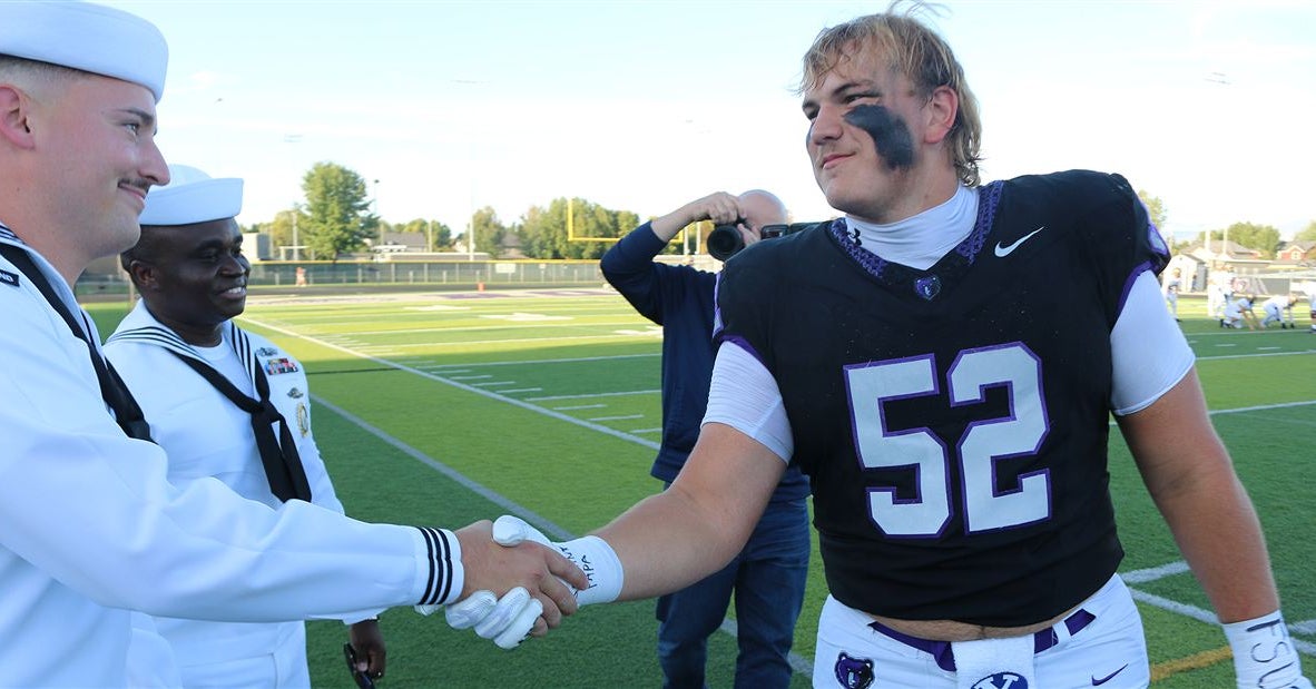 BYU OL commit Jax Tanner presented his 2026 Navy All-American Bowl jersey