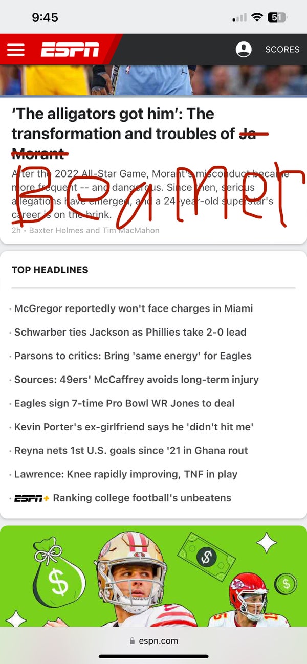 ESPN Front Page Story