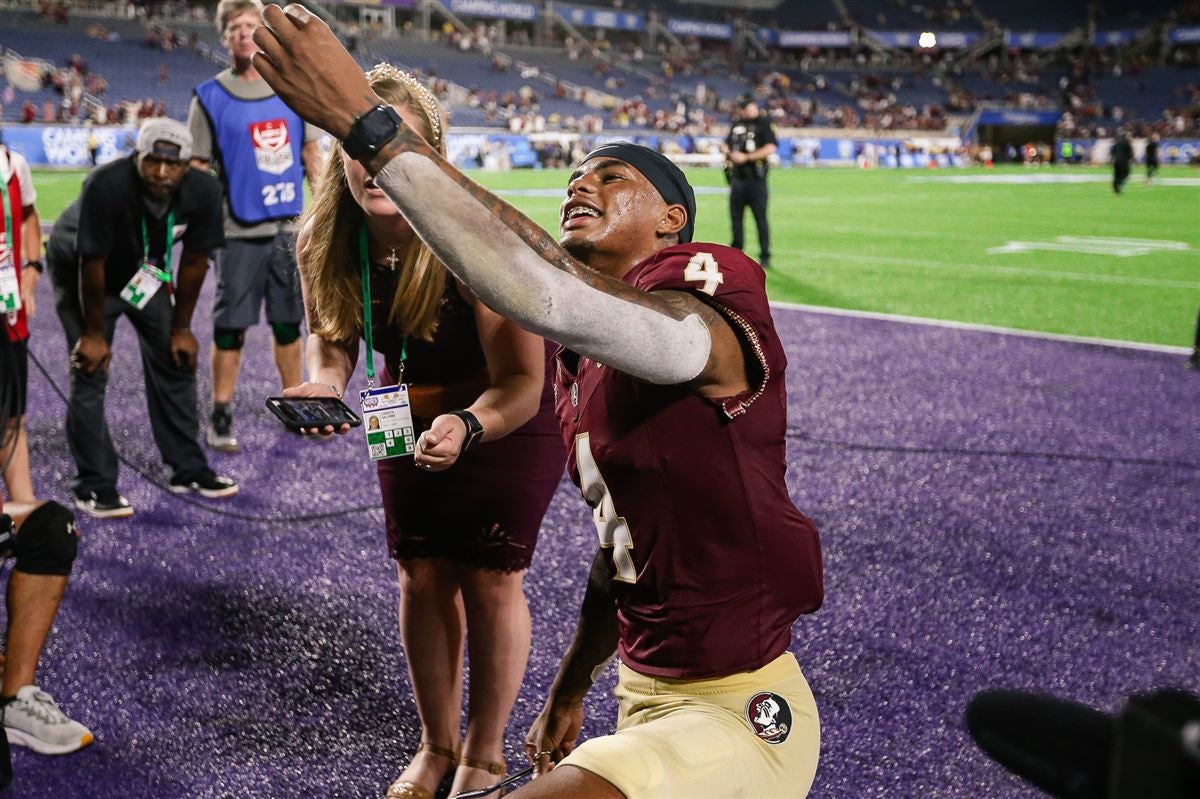 Keon Coleman breaks the rock, cuts the 'sod' following No. 8 FSU's 45 ...