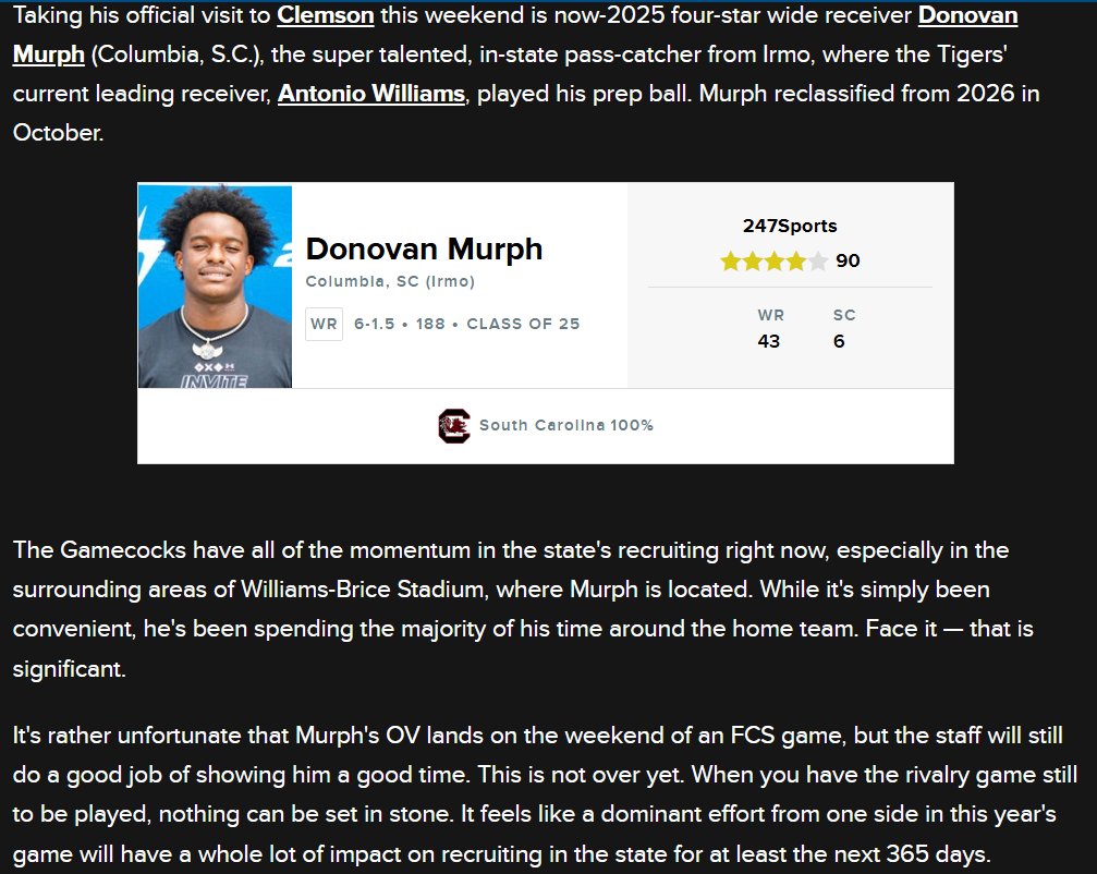 New Donovan Murph CB from the Clemsux guy Austin Hannon...