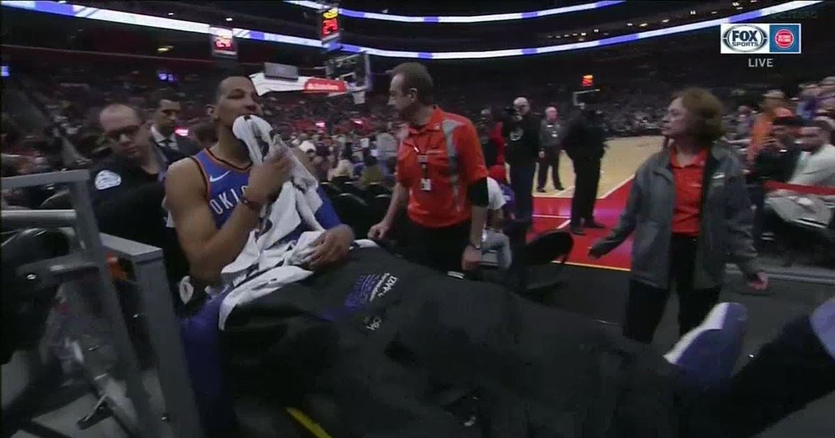 Andre Roberson leaves the game on a stretcher after a hard fall