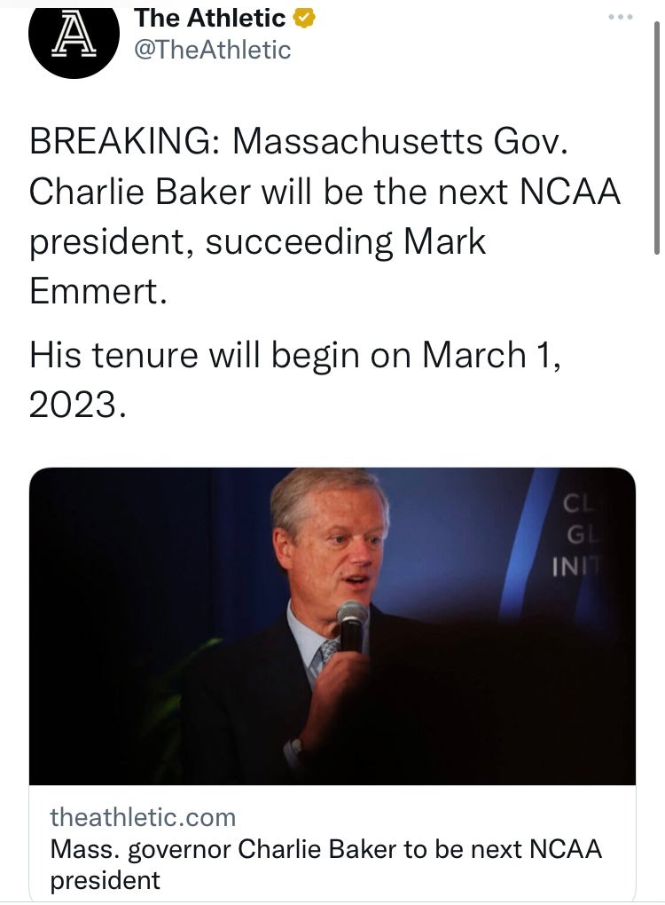 Massachusetts Governor is new NCAA President