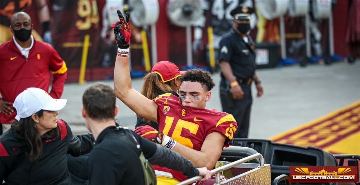 Drake London injury: USC star WR carted off with leg in air cast vs ...