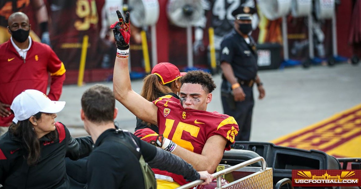 Drake London injury: USC star WR carted off with leg in air cast vs ...
