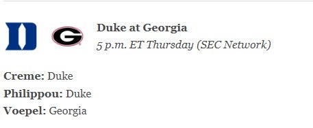 Game #7: Duke @ Georgia, 11/30/23, 5pm, SECN
