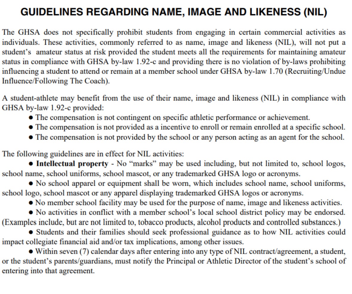 GHSA approves NIL for high school athletes, updates playoffs
