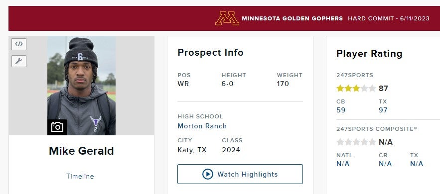 2024 Texas cornerback Mike Gerald commits to Minnesota Football