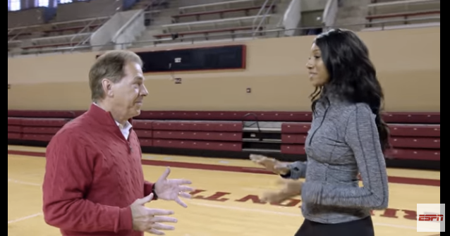 Watch: Nick Saban, Maria Taylor play basketball at Alabama