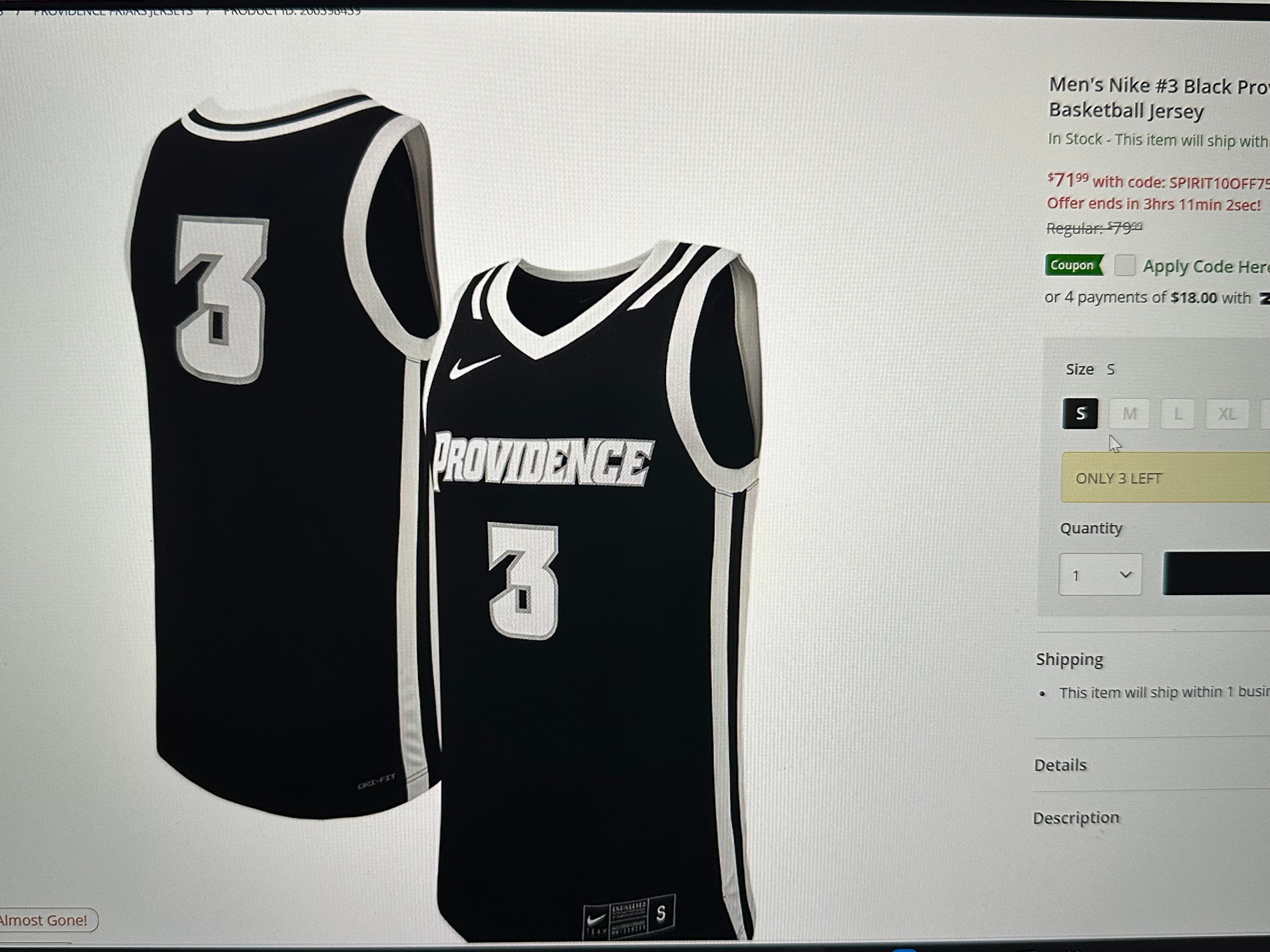 Nike Jersey from FansEdge/ PC Bookstore