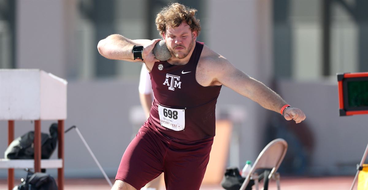 A&M dual-sport athlete Bryce Foster finishes third in the shot put at the Florida Relays