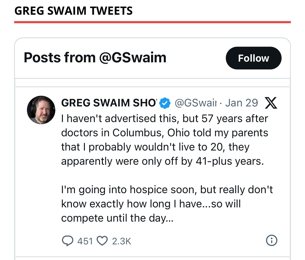 Greg Swaim dead