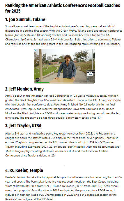 Athlon Sports ranks the AAC head football head coaches