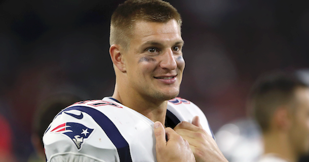 Rob Gronkowski plays field hockey with fan at former high school