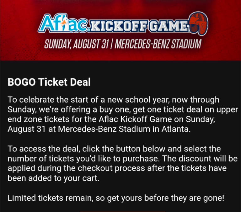 BOGO Ticket Offer for Va Tech game