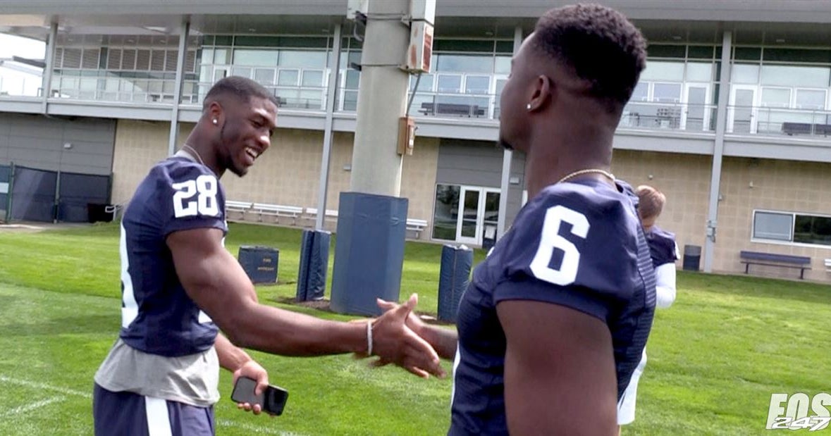 PSU WR Justin Shorter asks DE Jayson Oweh who's faster