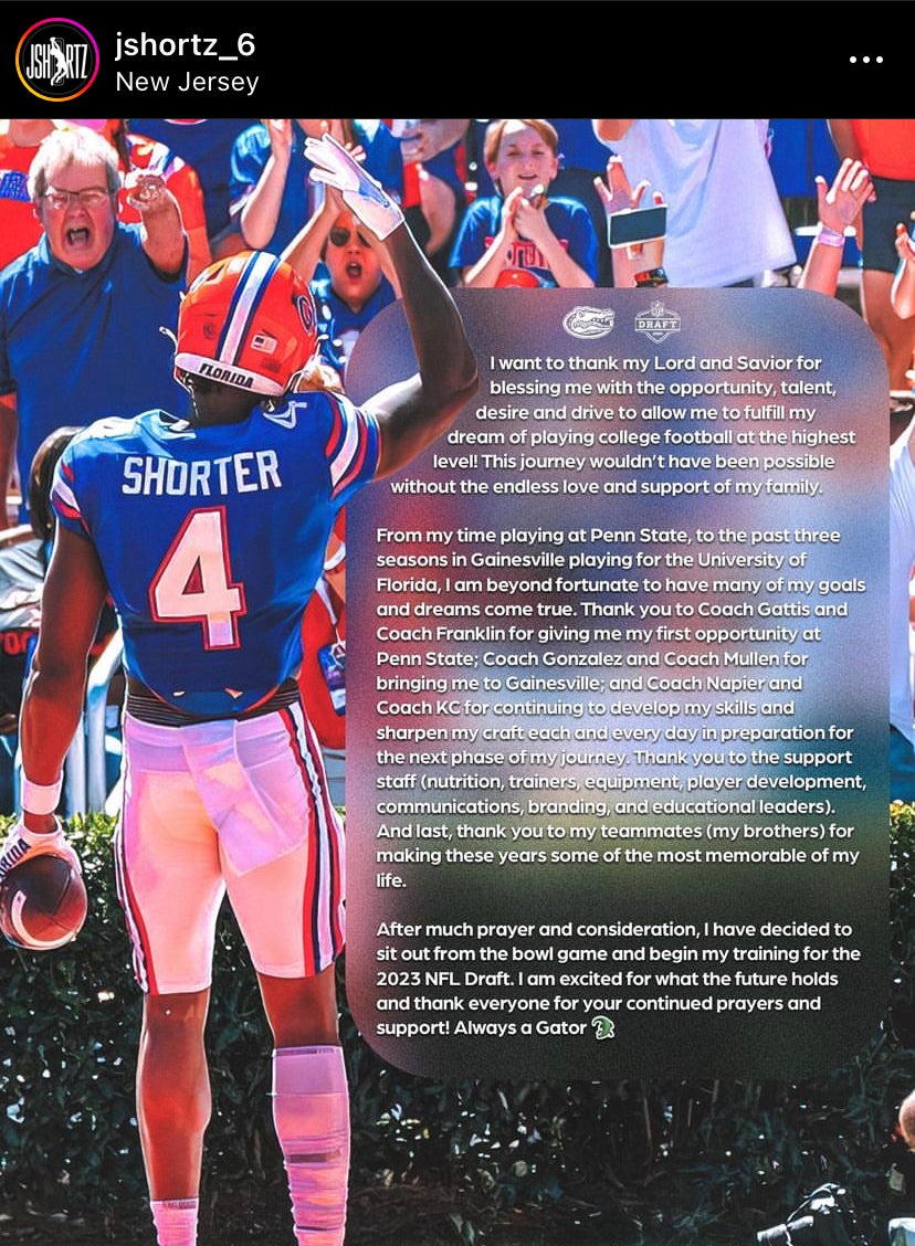 Florida WR Justin Shorter has declared for the NFL Draft : r/CFB