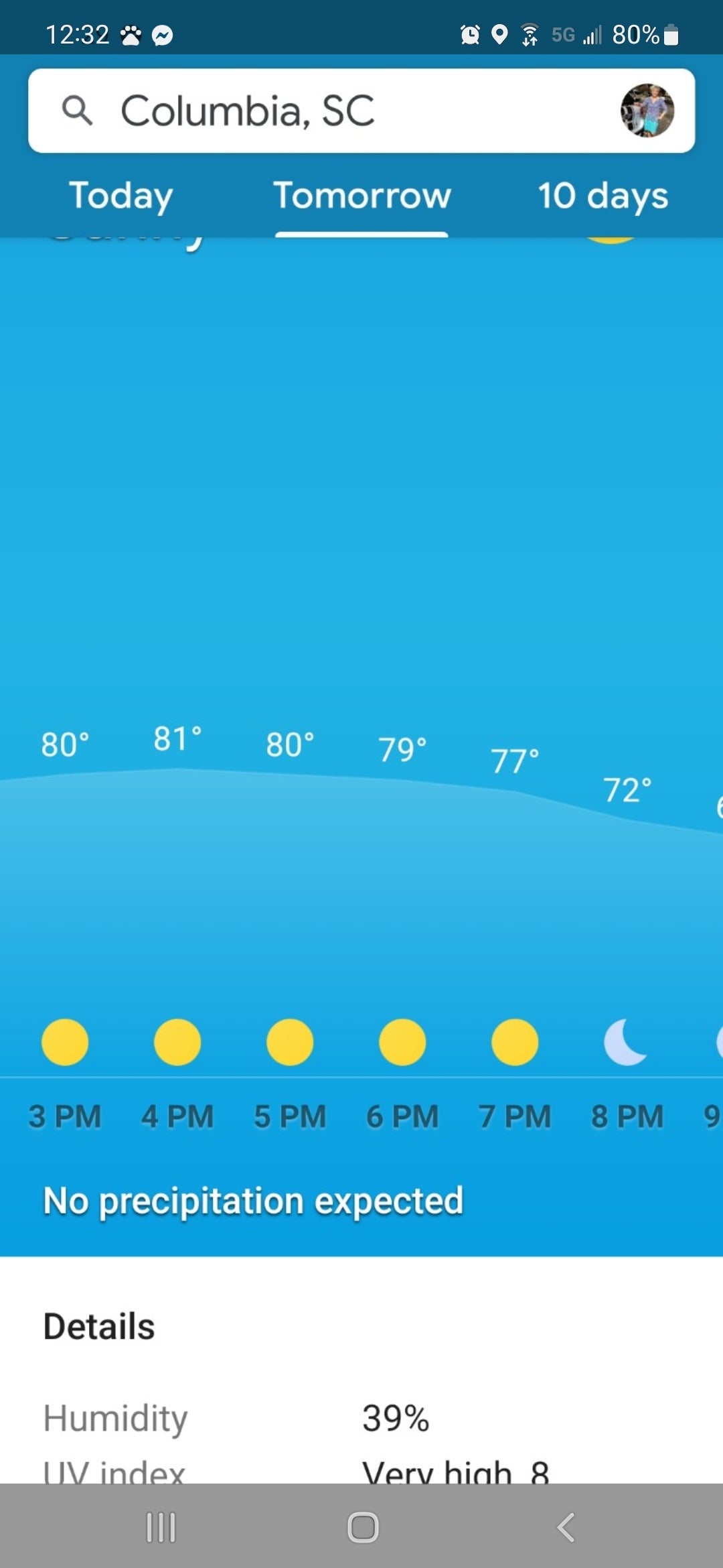Latest temp forecast for Saturday