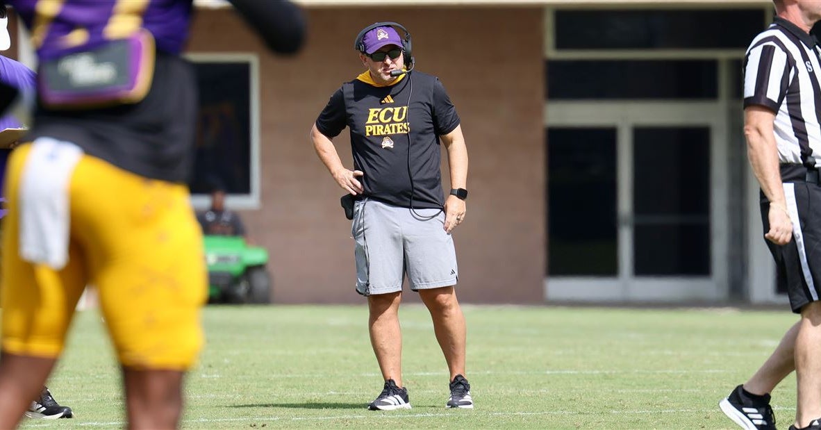 ECU coach Blake Harrell reacts to first preseason scrimmage