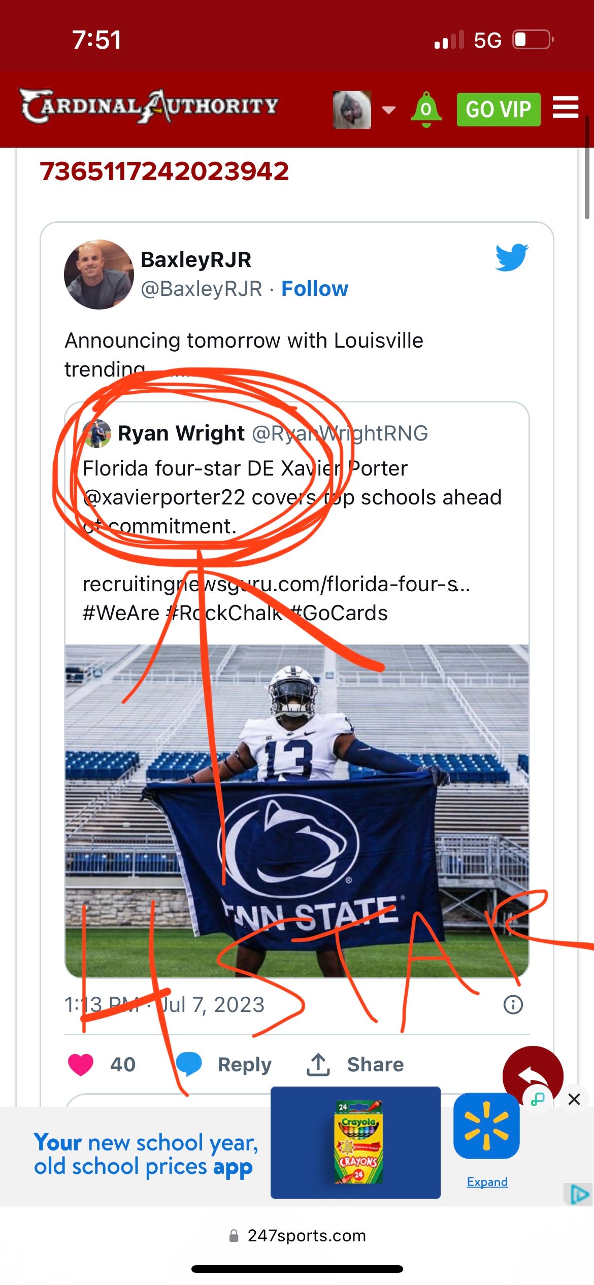 Four-star DE Xavier Porter has committed to Louisville