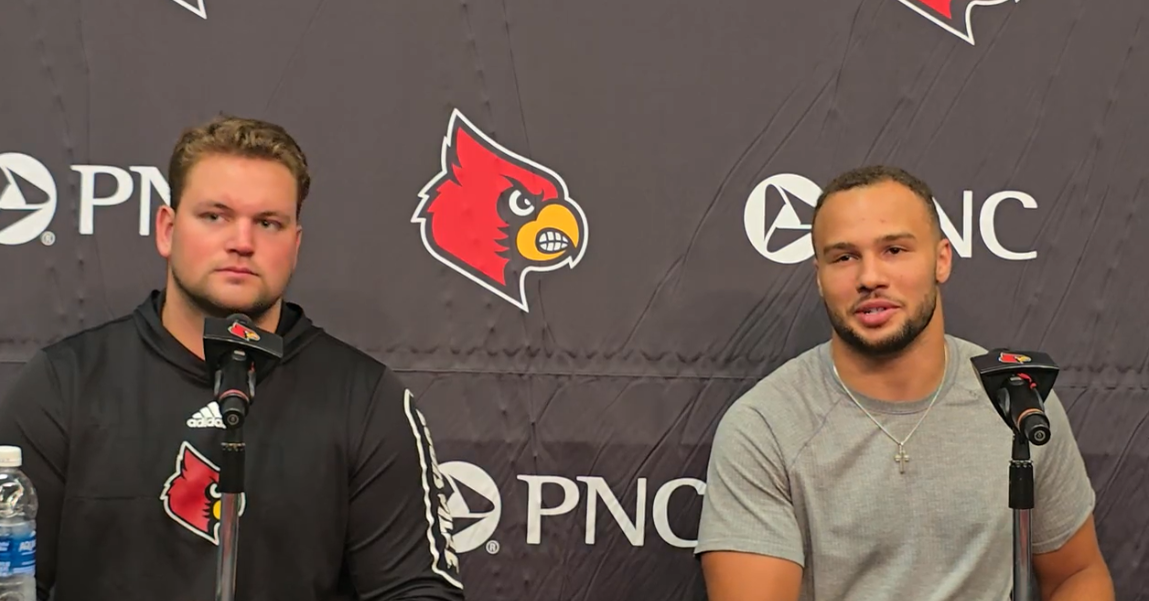 WATCH: Louisville OL Pete Nygra, LB Kalib Perry preview game at Miami