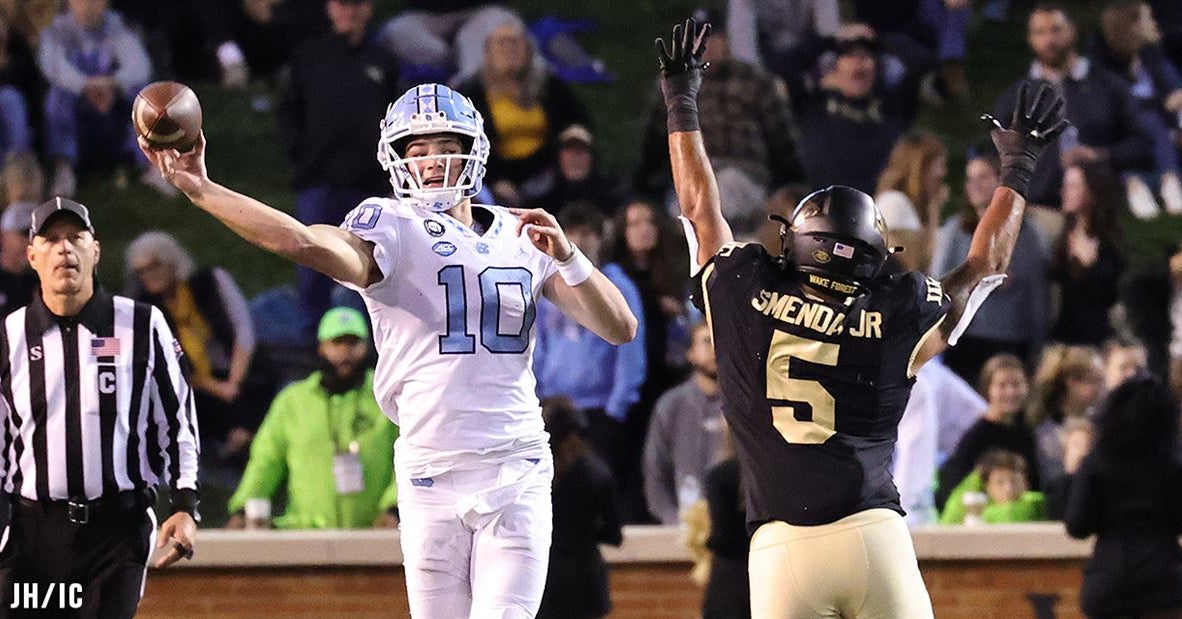 WATCH: Highlights From Drake Maye's Four Touchdown Game vs. Wake Forest