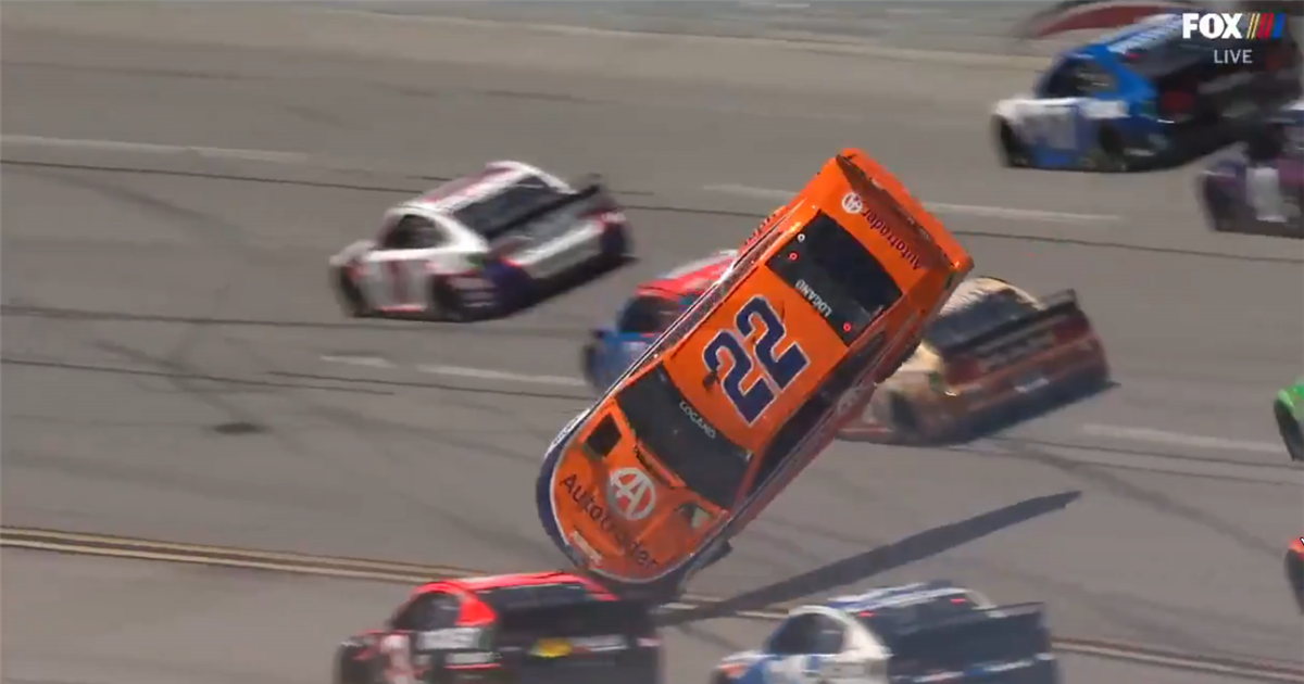 Joey Logano flies, flips over in first major crash of GEICO 500 at ...