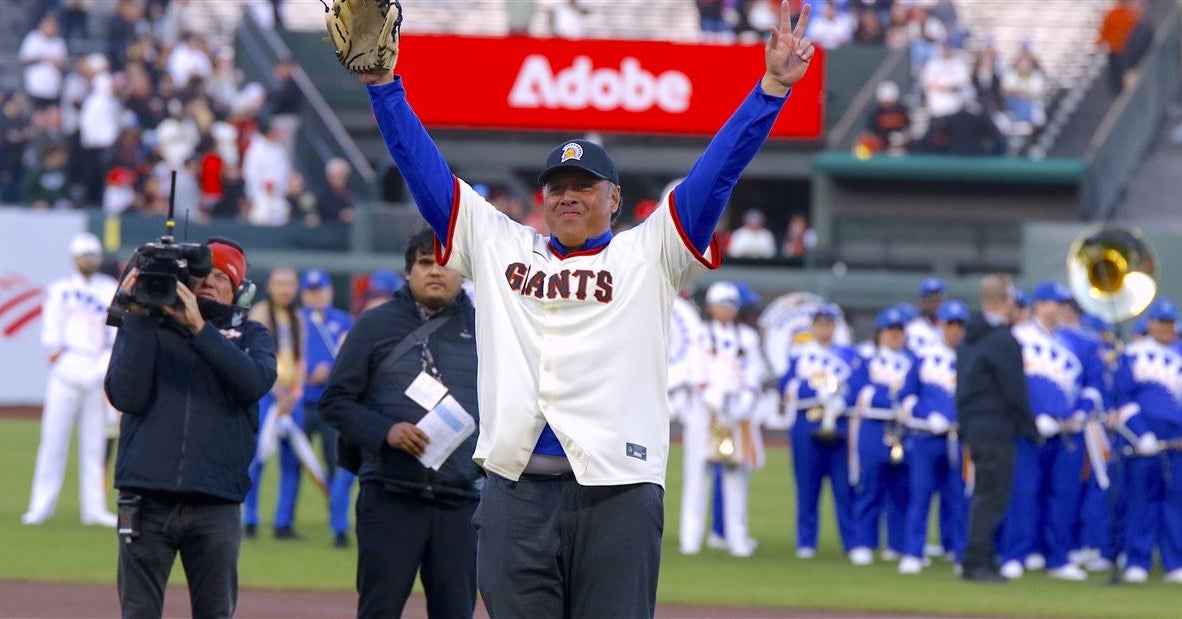 Giants host SJSU Night: Coach Niumatalolo throws strike on first pitch