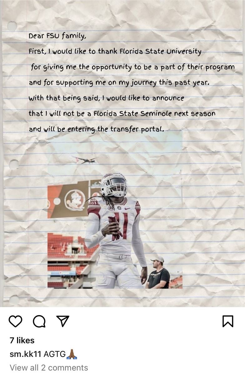 FSU freshman defensive back Sam McCall shares plans to enter NCAA ...