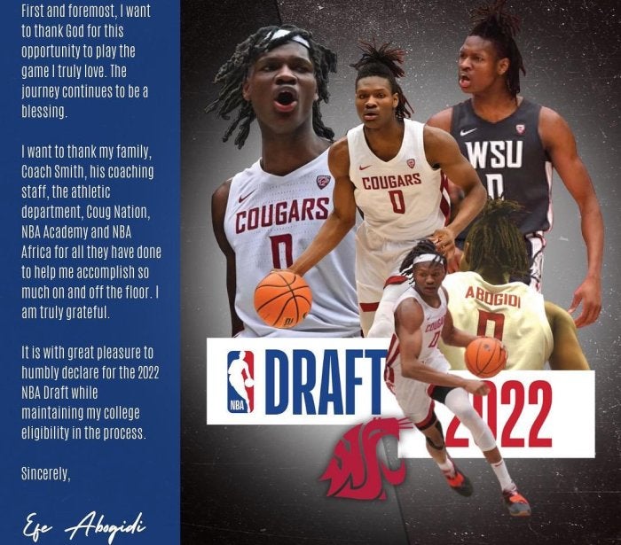 WSU hoops: Efe Abogidi will test NBA draft waters