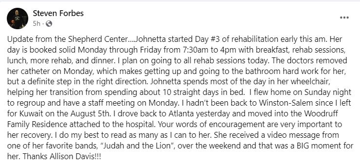 Update on Johnetta Forbes