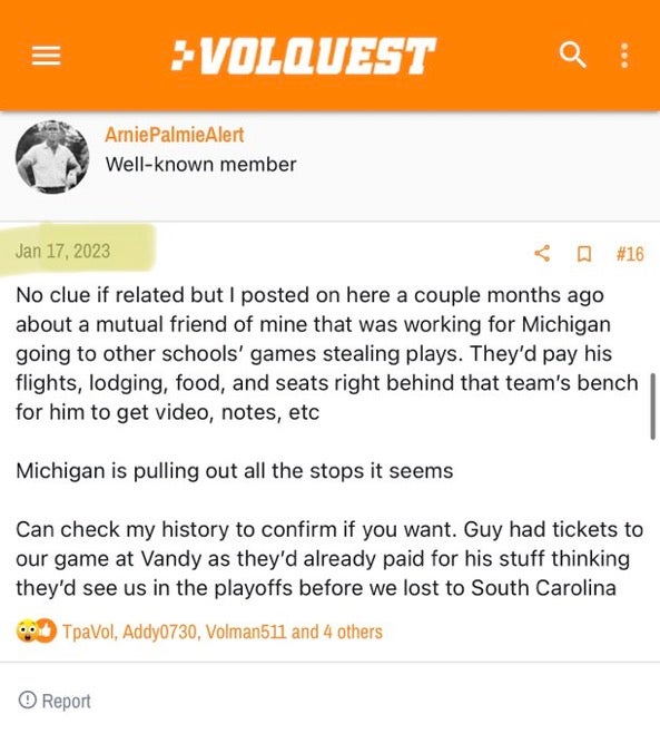 Now this is incredible. Vol fan knew about Michigan cheating…