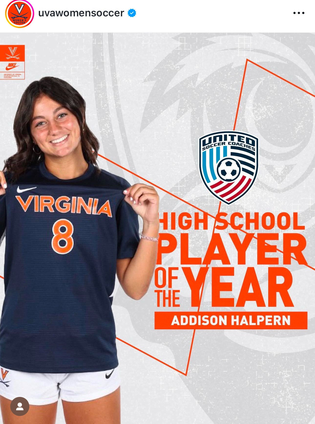 UVA Women’s Soccer Commit named National HS POY