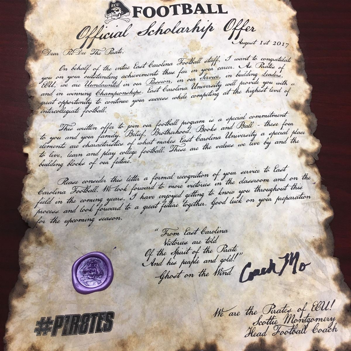 The story behind ECU's unprecedented offer letter