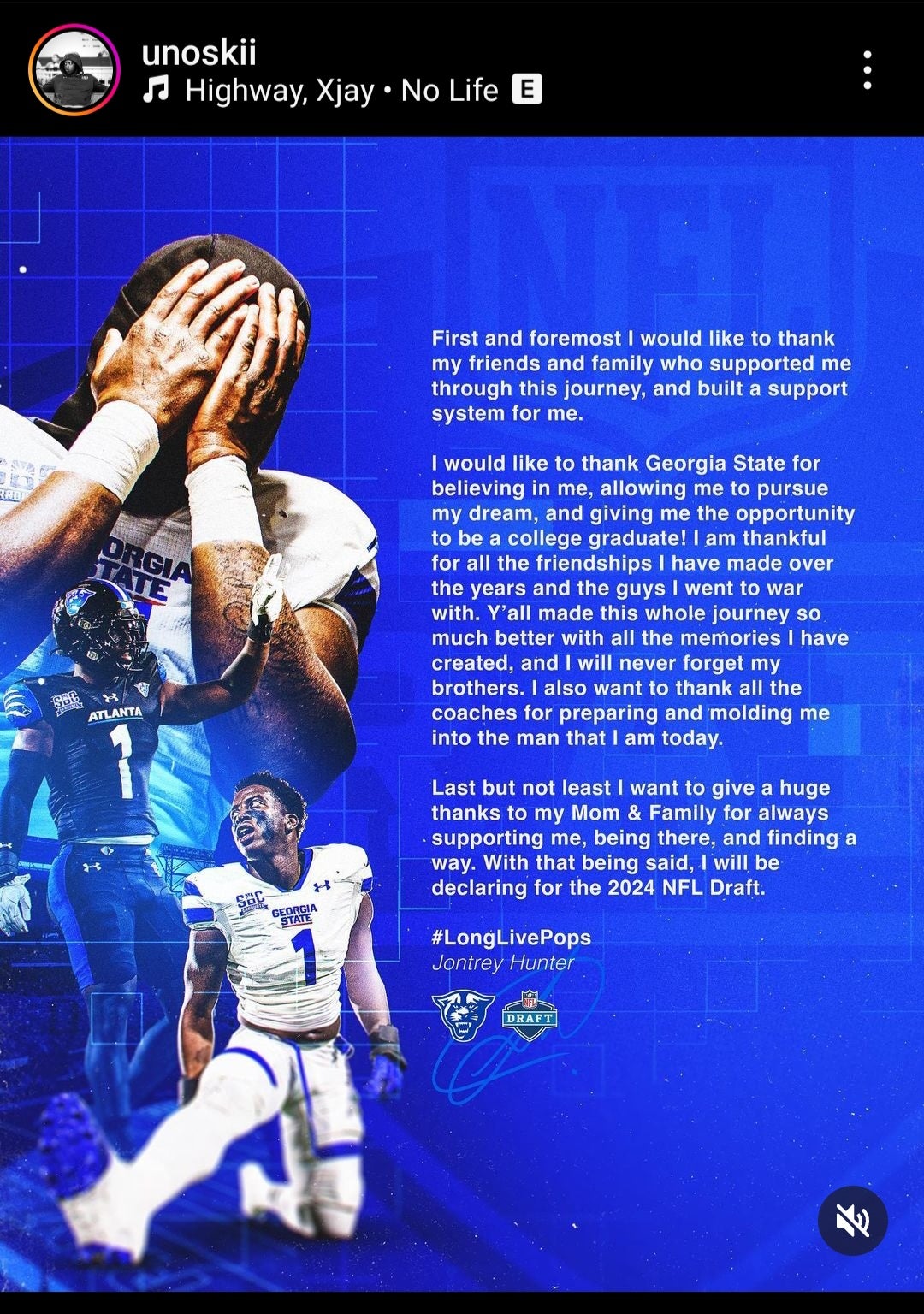 LB Jontrey Hunter Announces GSU Career is Done