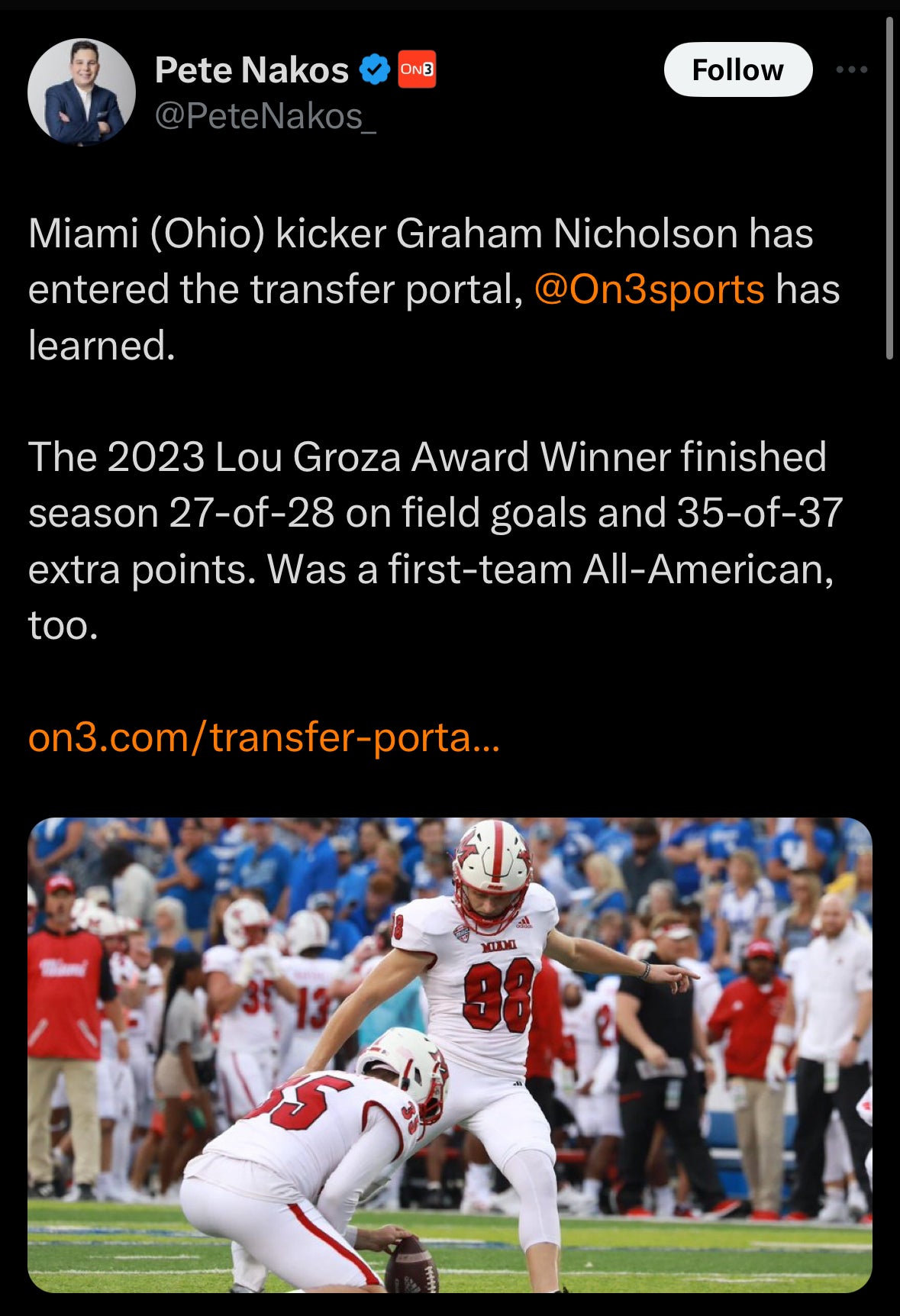 The best Kicker in the country just hit the portal