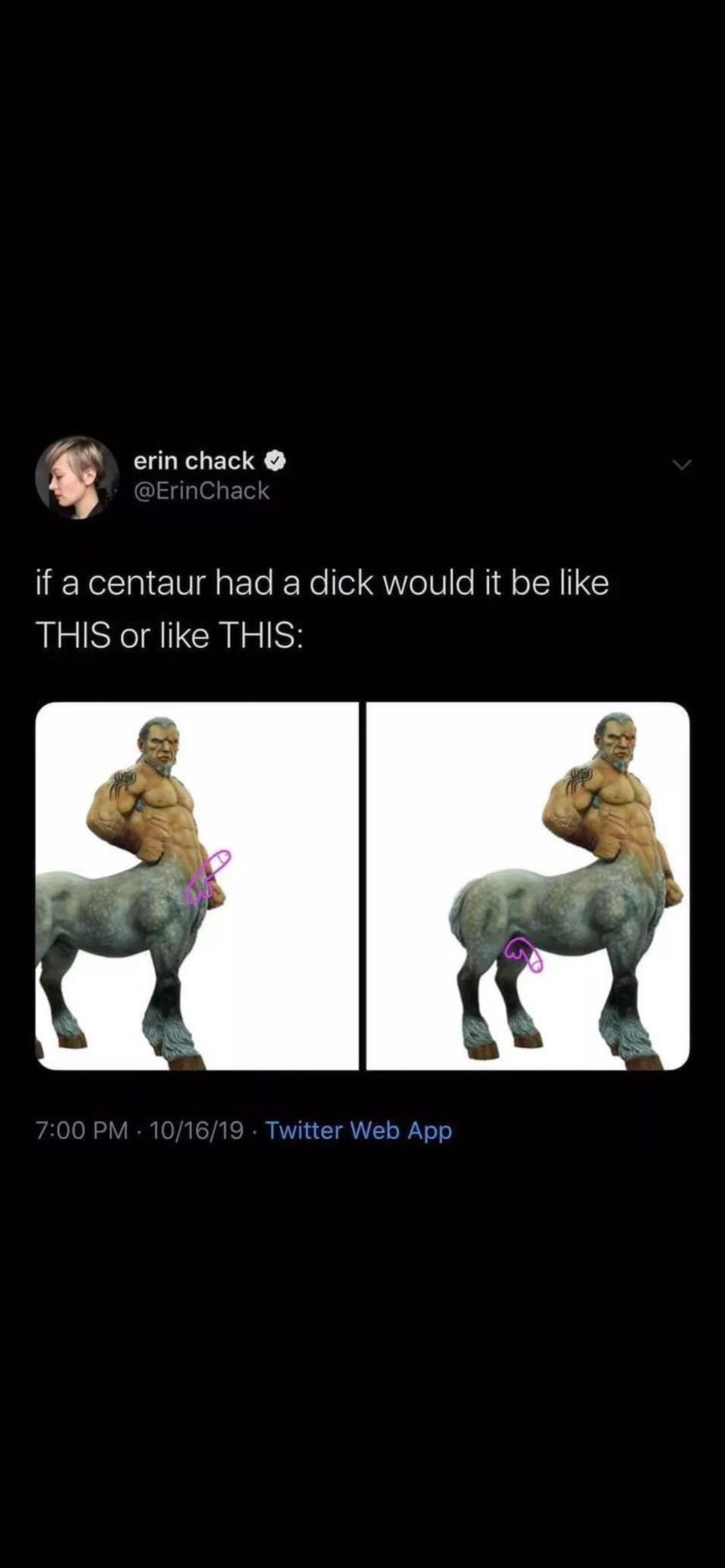 Where would a Centaurs penis and testes be located