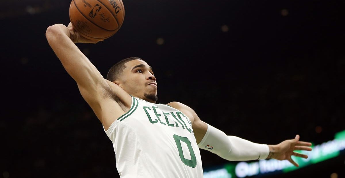 WATCH: Jayson Tatum throws down transition dunk vs. Pistons