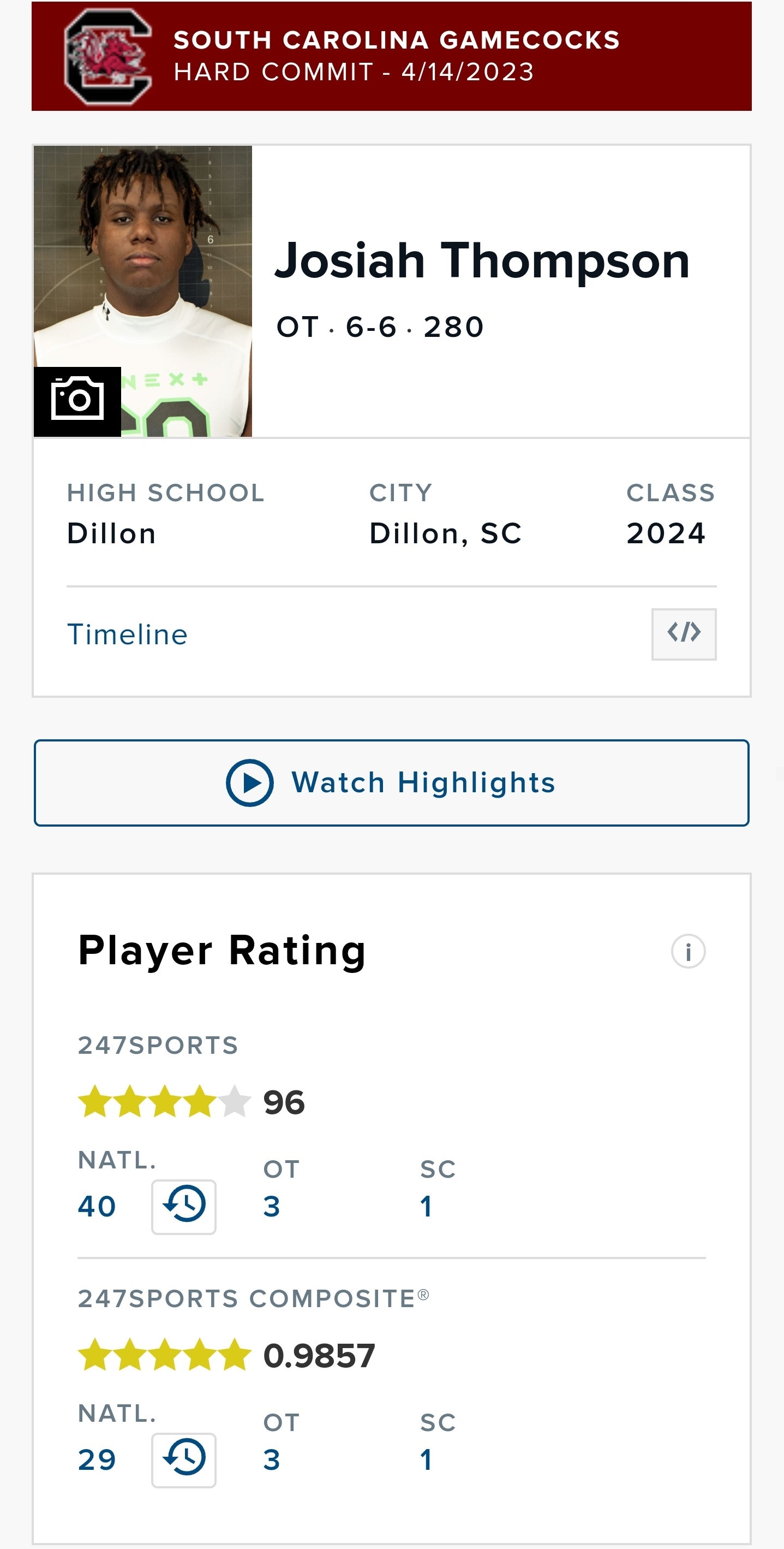 Official Composite 5 Star, Josiah Thompson