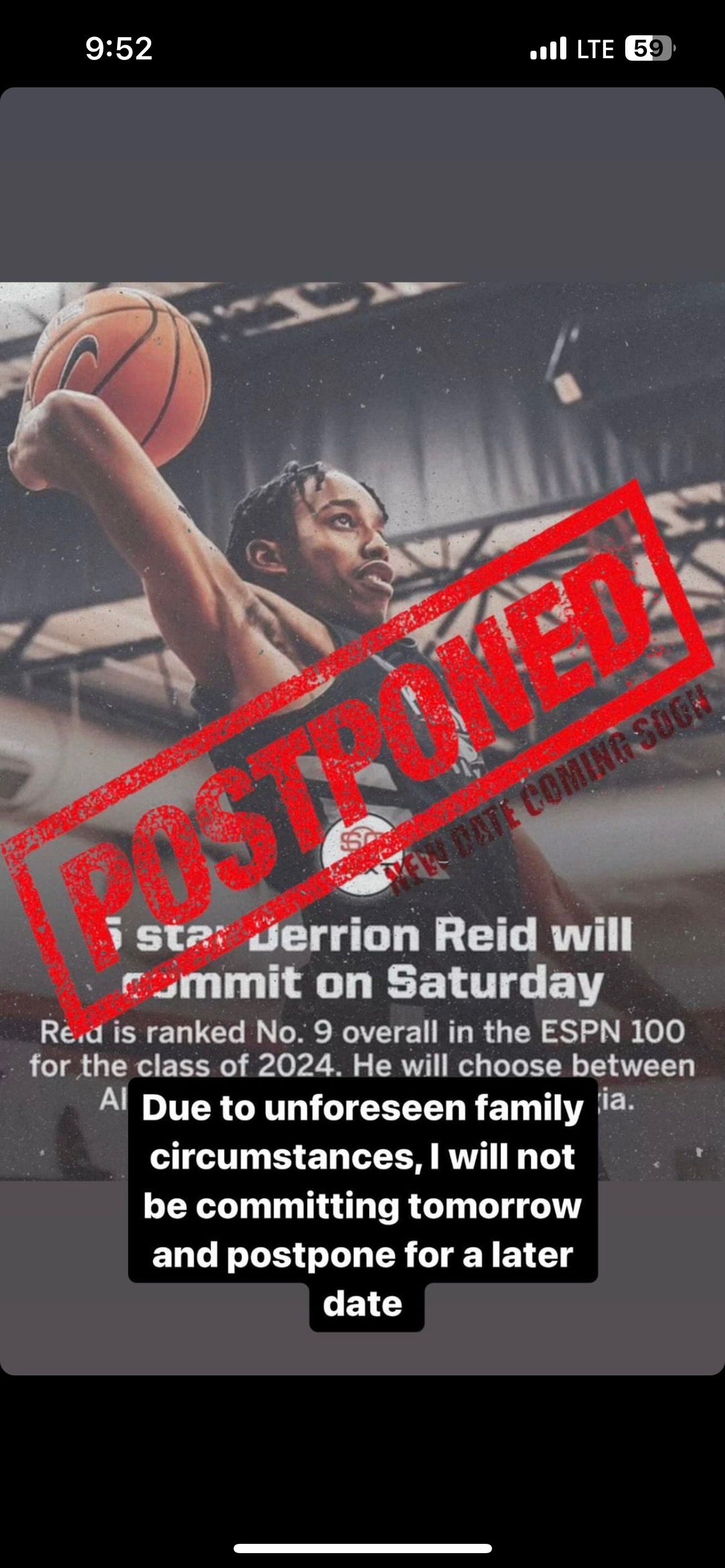 ***Derrion Reid changes commitment date