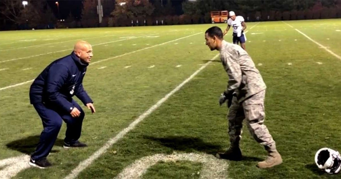 Penn State's James Franklin pulls ROTC cadet onto practice field
