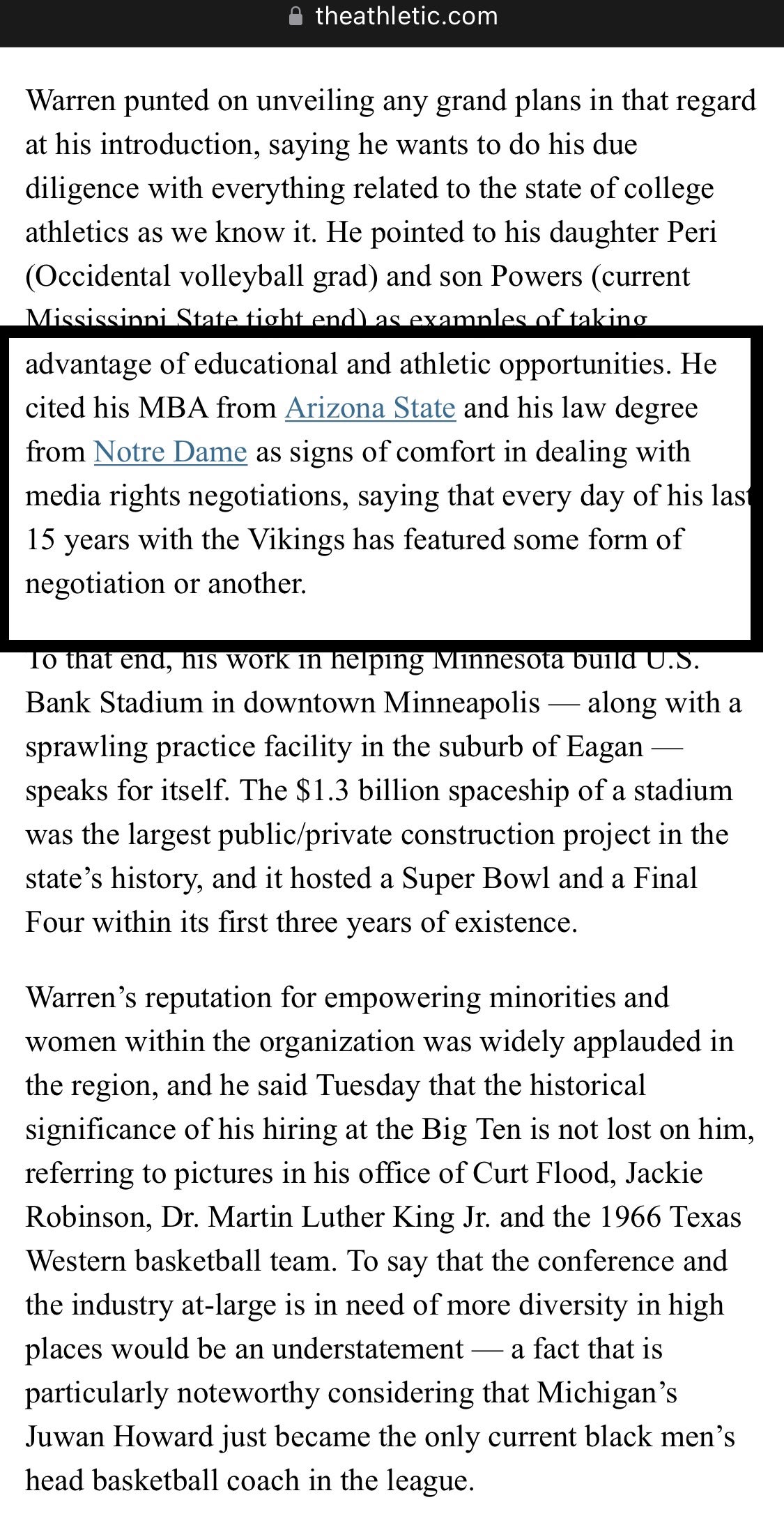 Ironic quote from Kevin Warren in 2019