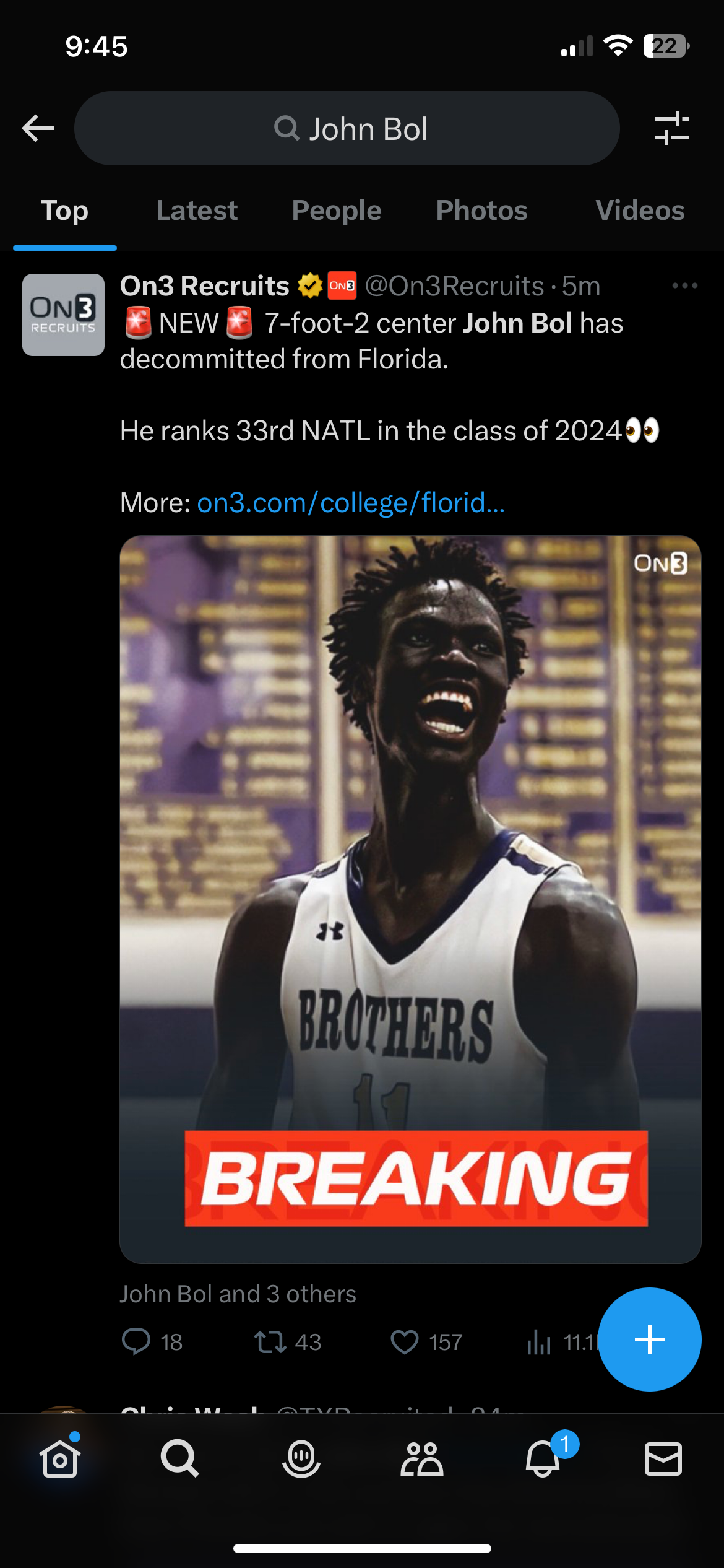 John Bol decommits from Florida