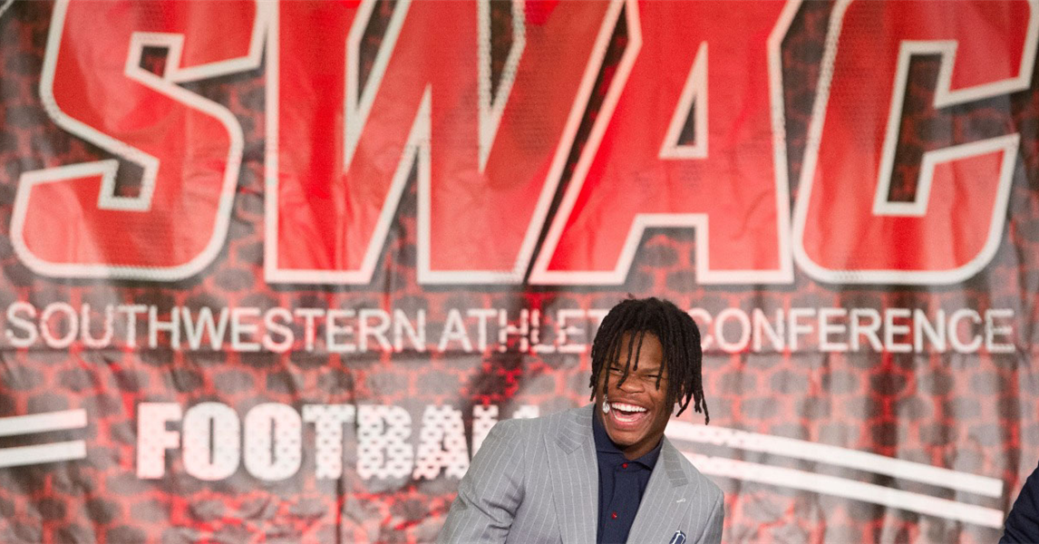 Jackson State football: Travis Hunter in walking boot at SWAC Media Days