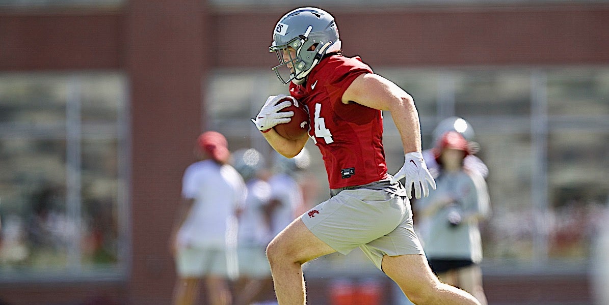 WSU's Cooper Mathers makes a move on Day 2 of fall camp