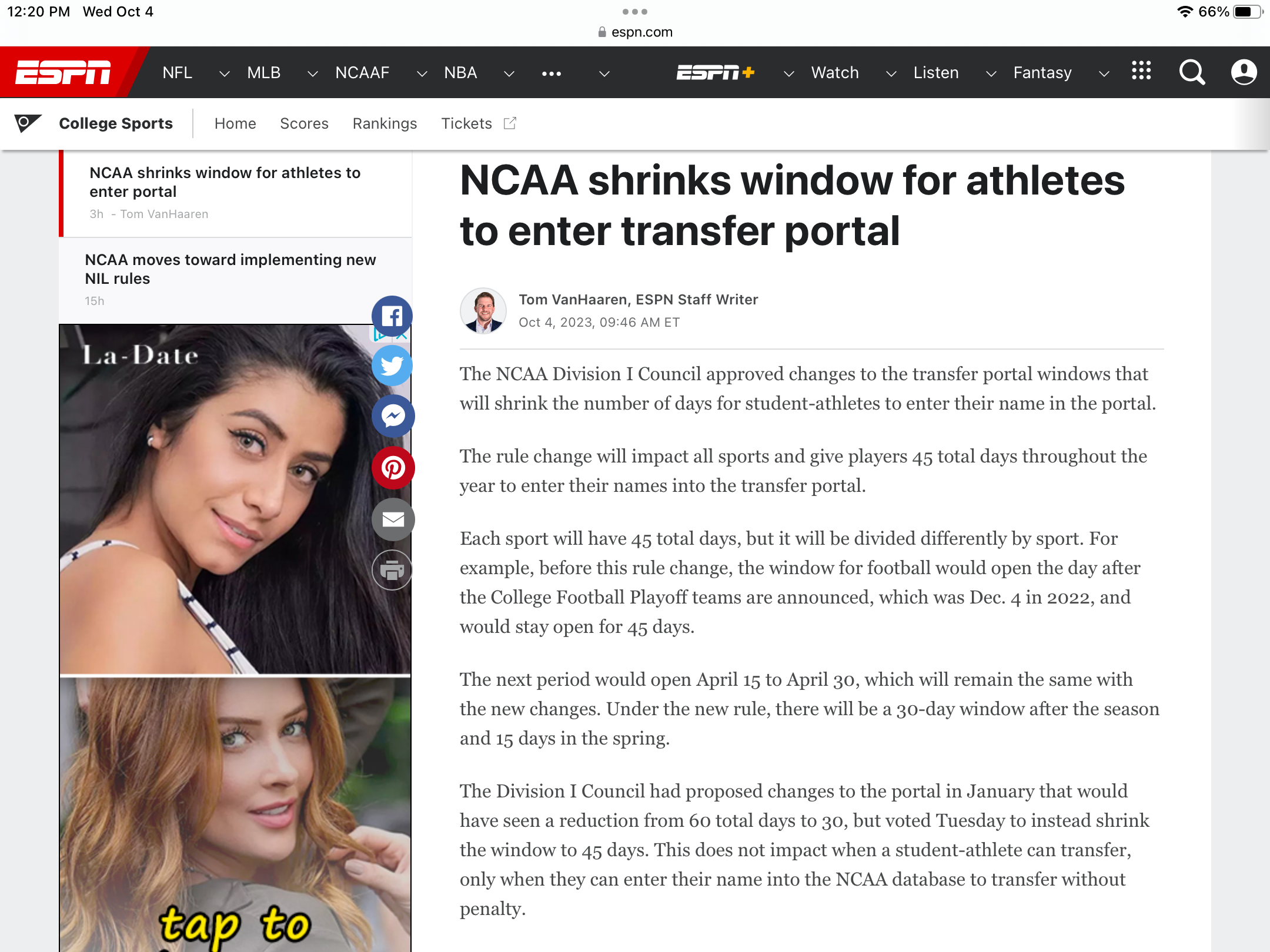 NCAA Shrinks Window for Portal